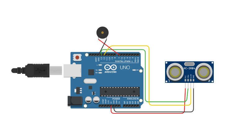 Circuit design ultrasonico con bips - Tinkercad