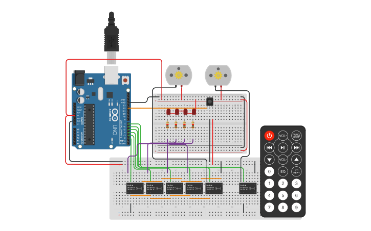 Circuit design TP_IR_Remote_and_Relays - Tinkercad