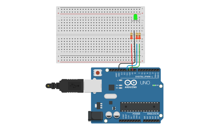 Circuit design 18a_RGB LED Color Mixing (use tinkercad simulator ...