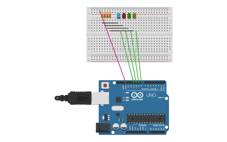 Circuit design Práctica Arduino UNO - Tinkercad