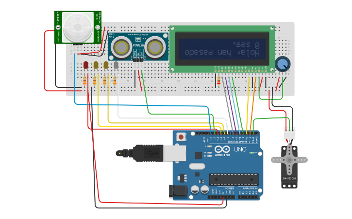 Circuit design Proyecto radar - Tinkercad
