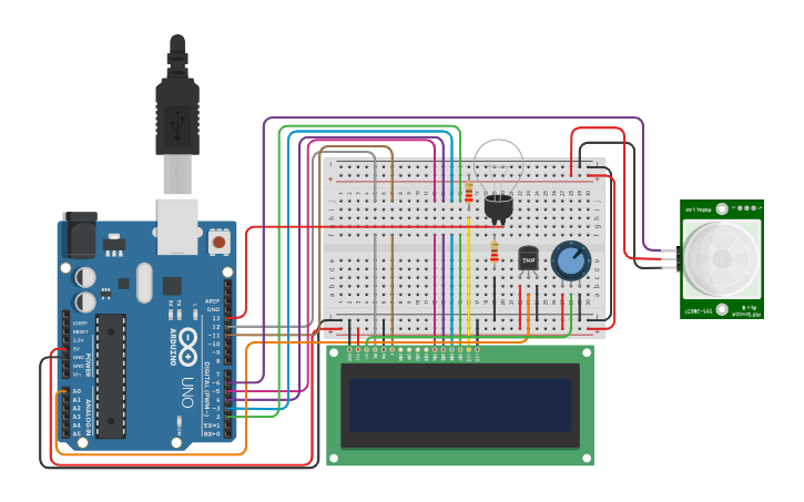 Circuit design Motion Sensor Light with Temperature Sensor - Tinkercad