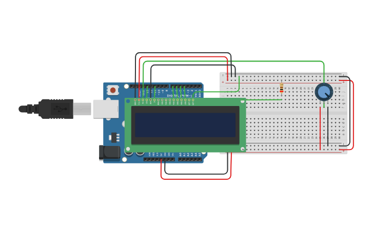 Circuit design LCD Hello World | Tinkercad