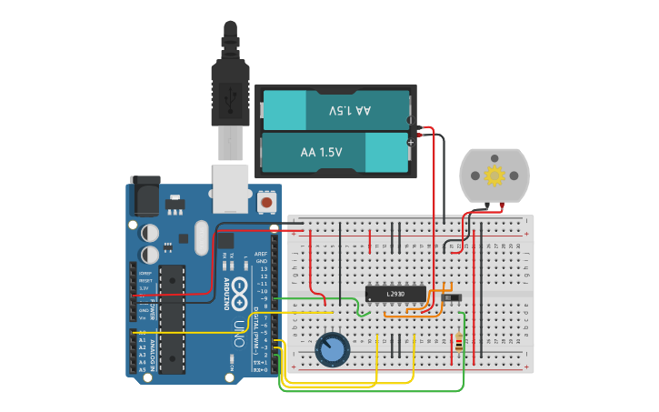 Circuit design Project 16 – Using an L293D Motor Driver IC - Tinkercad