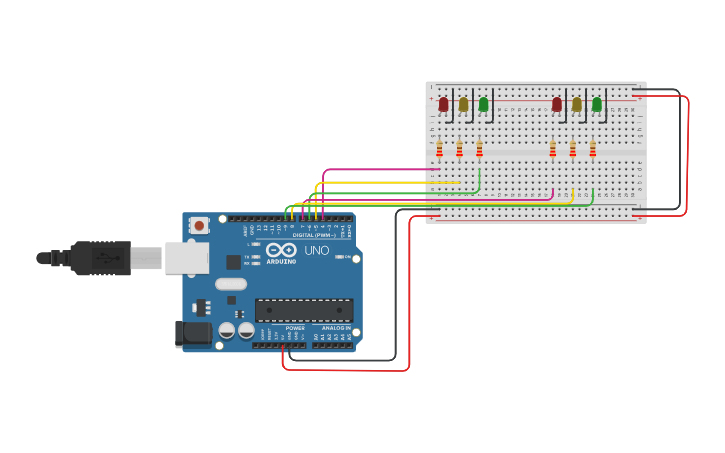 Circuit design Traffic Light System - Tinkercad