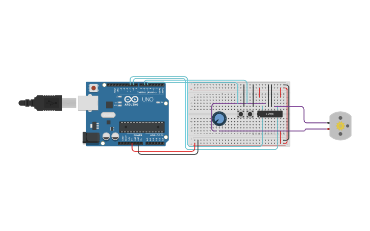 Circuit design DC motor direction , speed control - Tinkercad