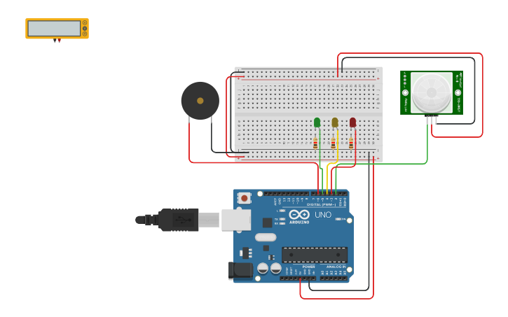 Circuit design Alarma con sensor de movimiento - Tinkercad