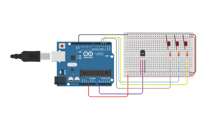 Circuit design Temperature sensor Arduino | Tinkercad
