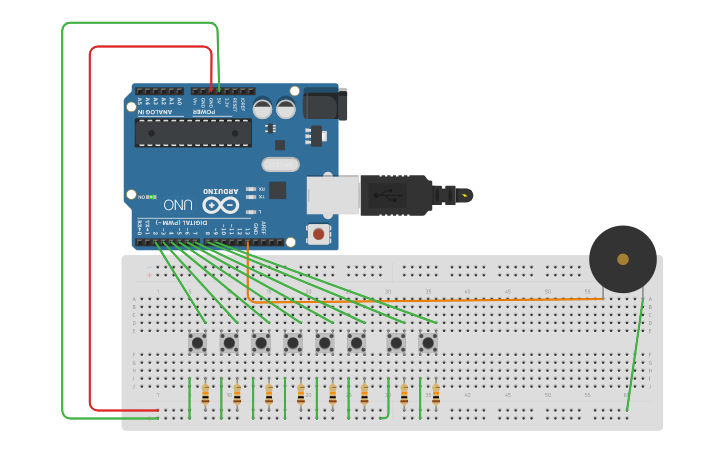 Circuit design Arduino Piano Buzzer - Tinkercad