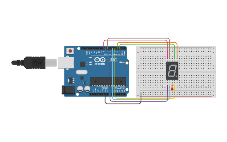 Circuit design CONTADOR DE 0 A 9 CON ARDUINO Y DISPLAY DE 7 SEGMENTOS ...