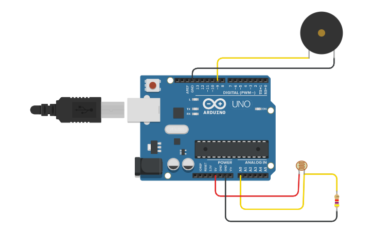 Circuit design Sensores: LDR e Pitch Follower - Tinkercad