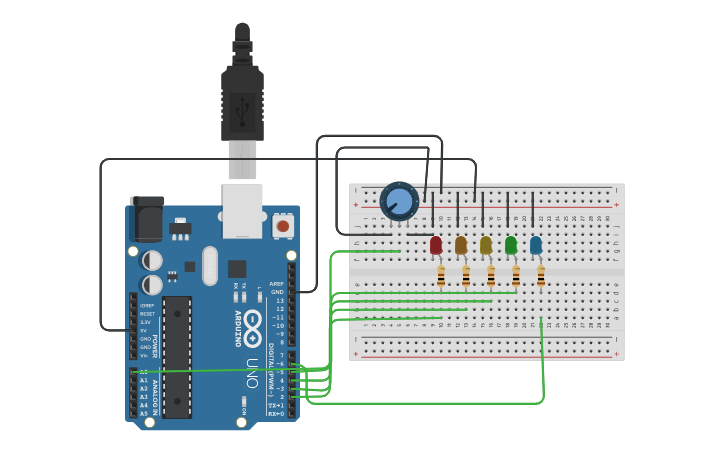 Circuit design rainbow led chaser - Tinkercad