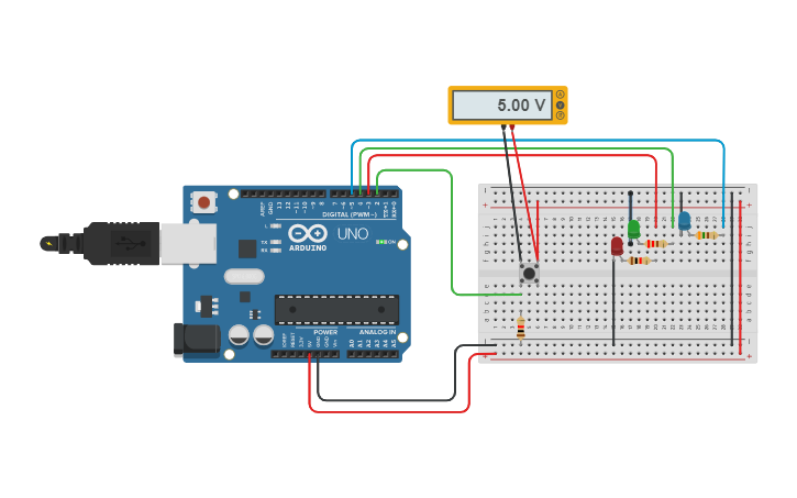 Circuit design LED 3 ดวง - Tinkercad