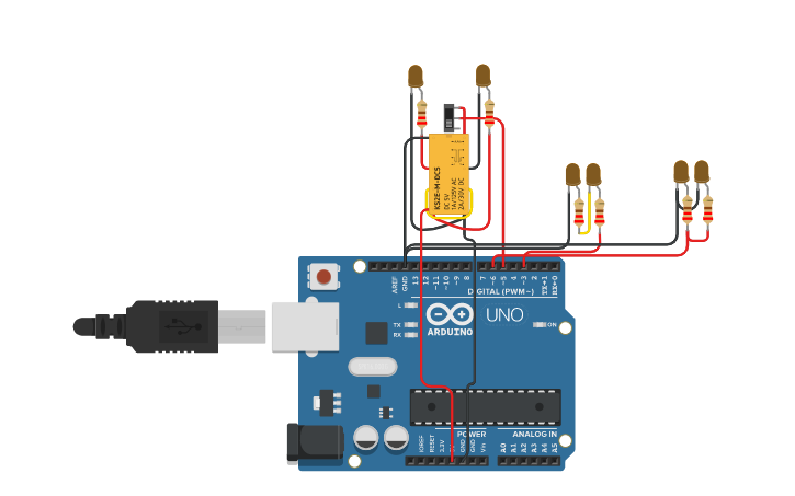 Circuit design LED Series-to-Parallel Switching via DPDT Relay | Tinkercad