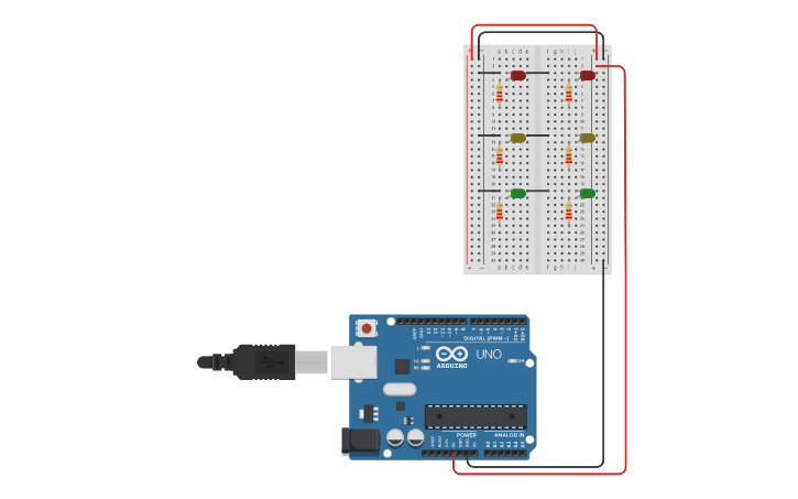 Circuit design Atividade 05 - Semáforo com Arduino - Parte 1 - Tinkercad