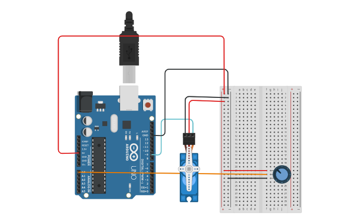 Circuit design Servo Control using Potentiometer | Tinkercad