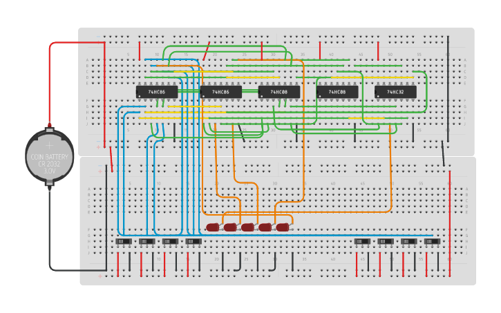 Circuit design 4 bit adder - Tinkercad