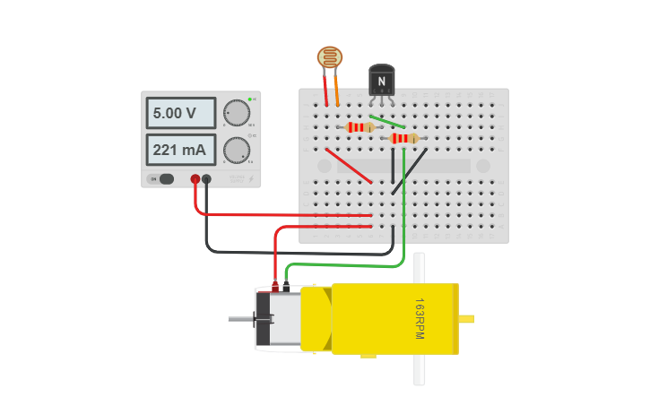 Circuit design LDR transistor Motor - Tinkercad