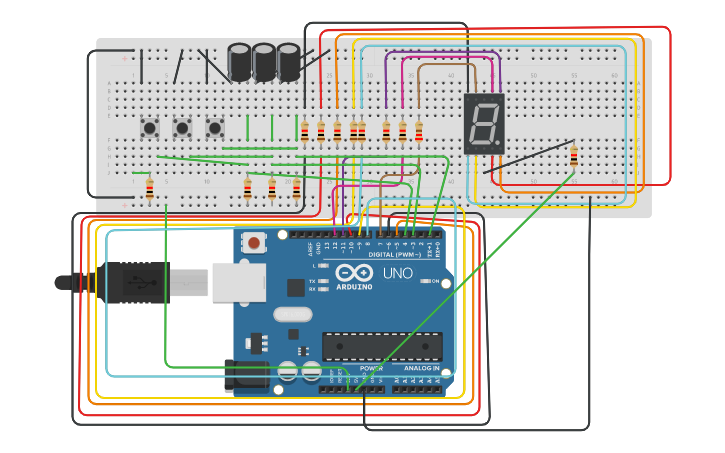 Circuit design Lab4_7Segment_3_switch | Tinkercad Circuit design Lab4_7Segment_3_switch | Tinkercad