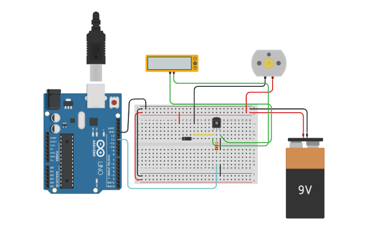 Circuit design Transistor con motore - Tinkercad