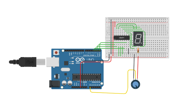 Circuit design Copy of 7 Segment Display + BCD Decoder - Tinkercad