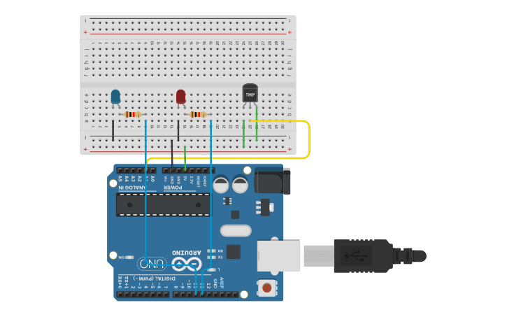 Circuit design Implementacion de un sensor de temperatura - Tinkercad
