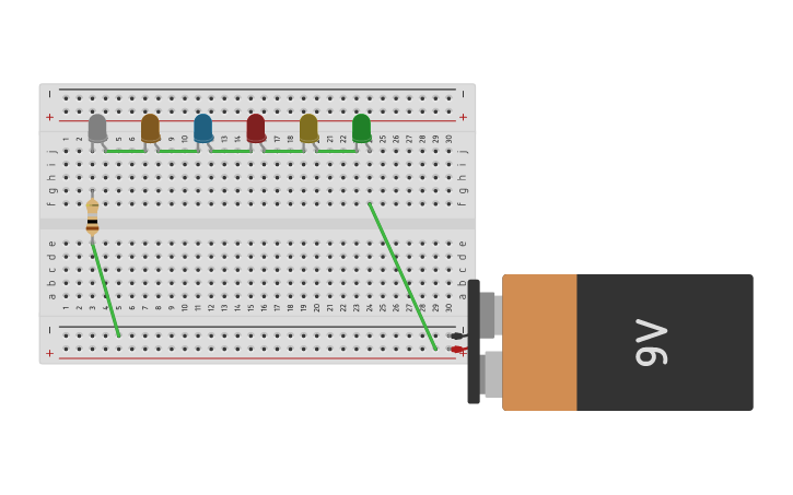 Circuit design Six LED's In Series | Tinkercad
