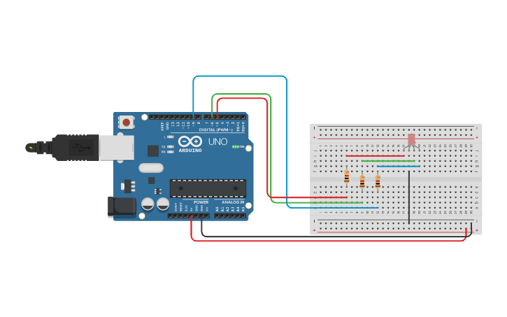 Circuit design control de LED RGB - Tinkercad