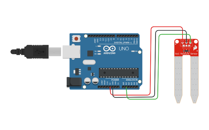 Circuit design Soil Moisture Sensor - Tinkercad