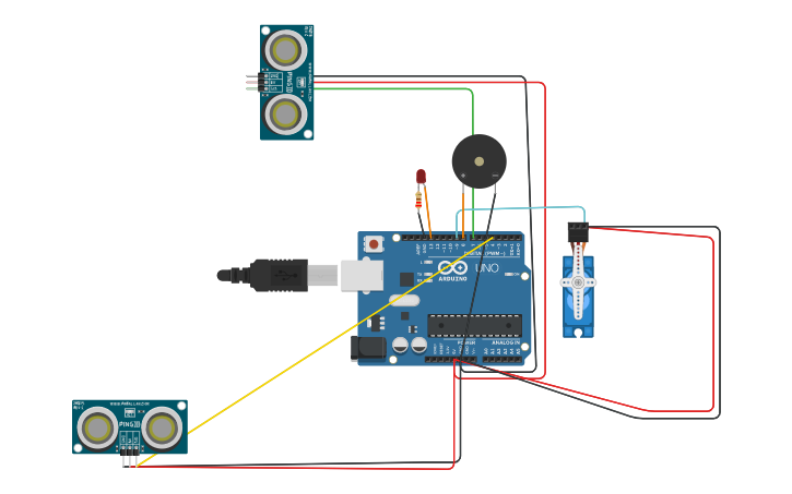 Circuit design tacho de basura inteligente (TP2) - Tinkercad