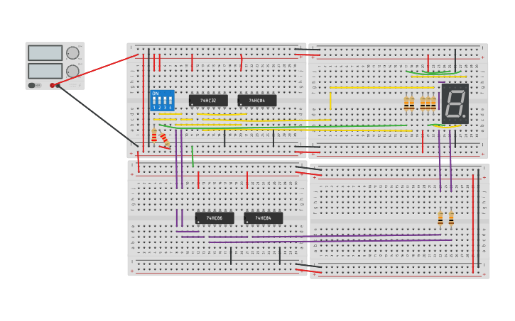 Circuit design Display 7 segmentos "HOLA" - Tinkercad