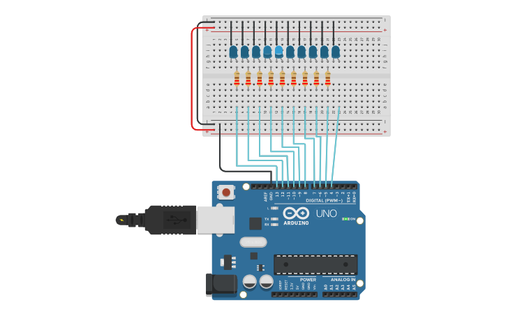 Circuit design RUNNING LED - Tinkercad