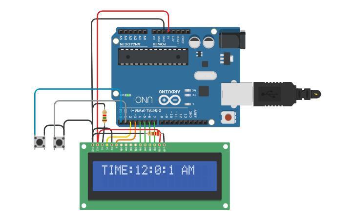 Circuit Design Arduino Digital Clock Without Rtc Module Tinkercad