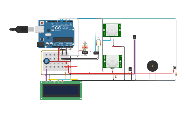 Circuit design TP2 RGB, ATTINY, LCD, PIR - Tinkercad