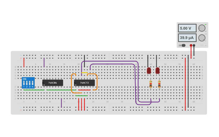 Circuit design Synchronous 2-bit up counter - Tinkercad