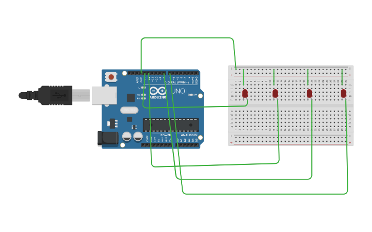 Circuit design Binary up counter - Tinkercad