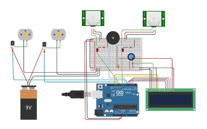 Circuit design Visitor counter with blower - Tinkercad