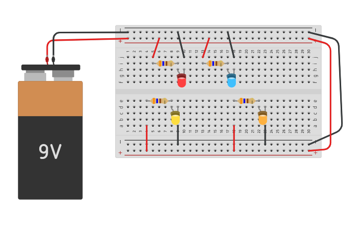 Circuit design 4 LED Circuit - Tinkercad