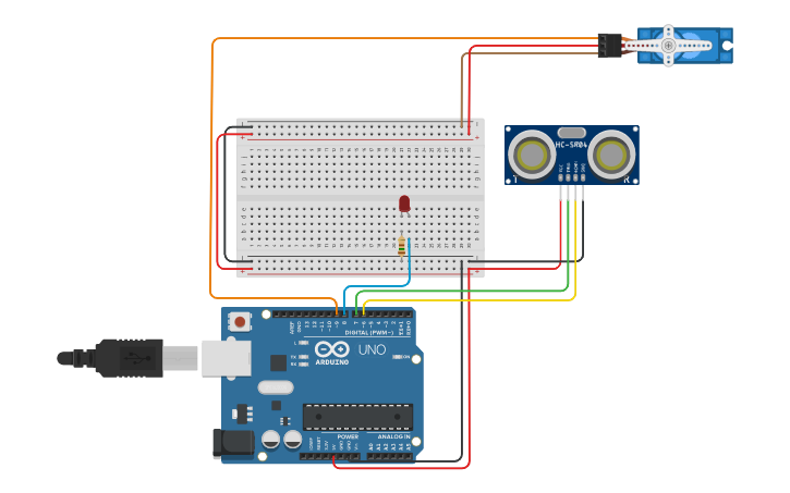 Circuit design Projeto Lixeira Inteligente - Oficina 01 - Tinkercad