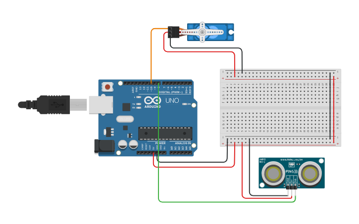 Circuit design Servo con sensor de distancia - Tinkercad