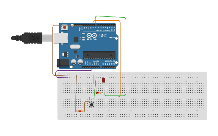 Circuit design Deney 2: Butonla Led Yakma | Tinkercad
