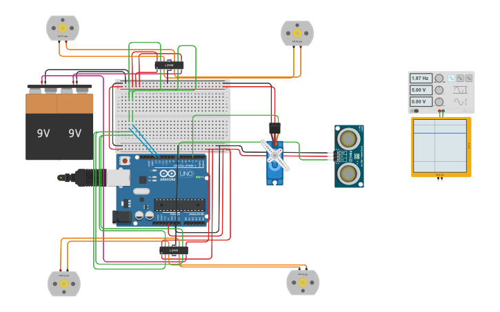 Circuit design Carro com Sensores - Tinkercad