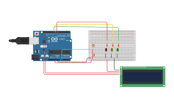 Circuit design LCD dan LDR - Tinkercad