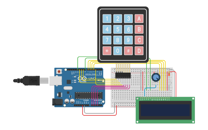 Circuit design Share keypad LCD - Tinkercad