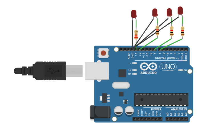 Circuit Design Quad Arduino Blinking Led 1234then Faster Tinkercad
