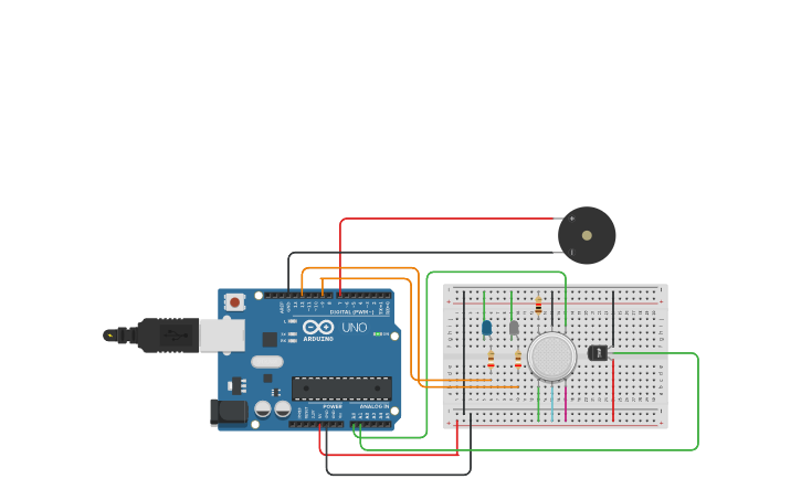 Circuit design fire detection alarm system - Tinkercad