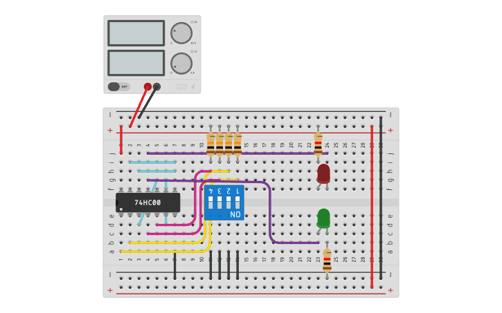 Circuit design Circuito logico con porta NAND - Tinkercad