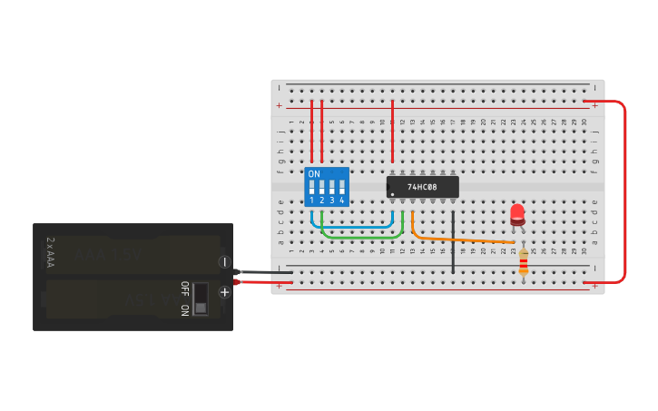 Circuit design AND(74LS08) | Tinkercad