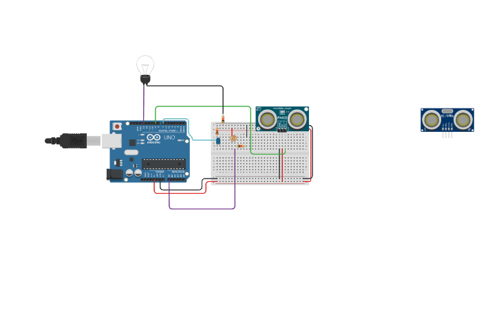Circuit design Copy of Ejemplo Sensor Ultrasonico - Tinkercad Circuit design Copy of Ejemplo Sensor Ultrasonico - Tinkercad