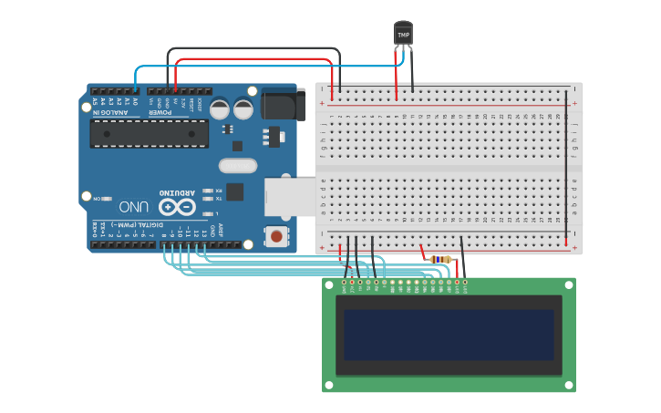 Circuit design Temperature LCD - Tinkercad